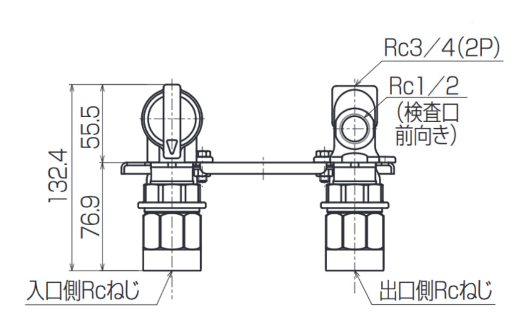 Rc1/2×Rc1/2／1P／鉄管用／LPガス用 - （メーター廻りユニット｜メーター廻りユニット）：光陽産業株式会社