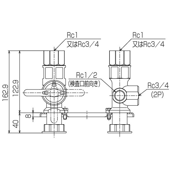 Rc3/4×Rc3/4／2P／鉄管用／都市ガス用 - （メーター廻りユニット｜メーター廻りユニット）：光陽産業株式会社